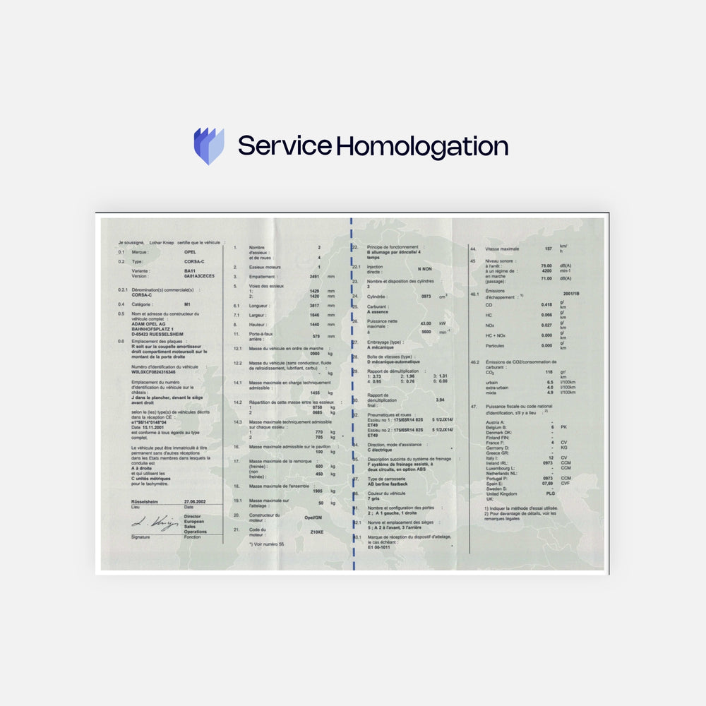 Certificat de conformité OPEL ｜COC OPEL France｜Dès 90€