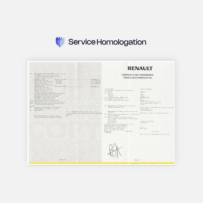 Certificat de conformité RENAULT ｜COC RENAULT France｜Dès 90€